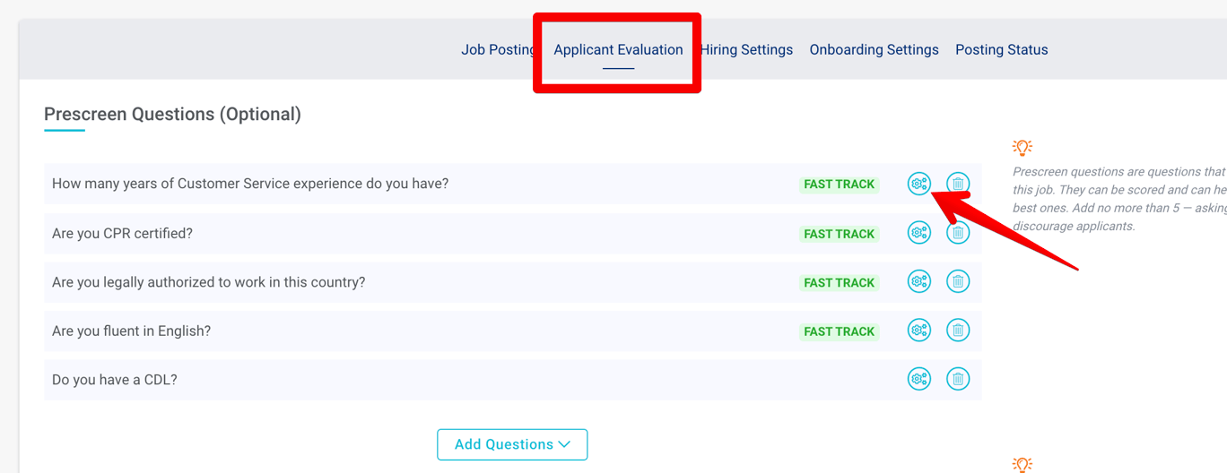 Disqualifying applicants using prescreen questions